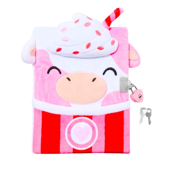 Claire's | Office | Strawberry Shake Cow Plush Lock Diary Nwt | Poshmark